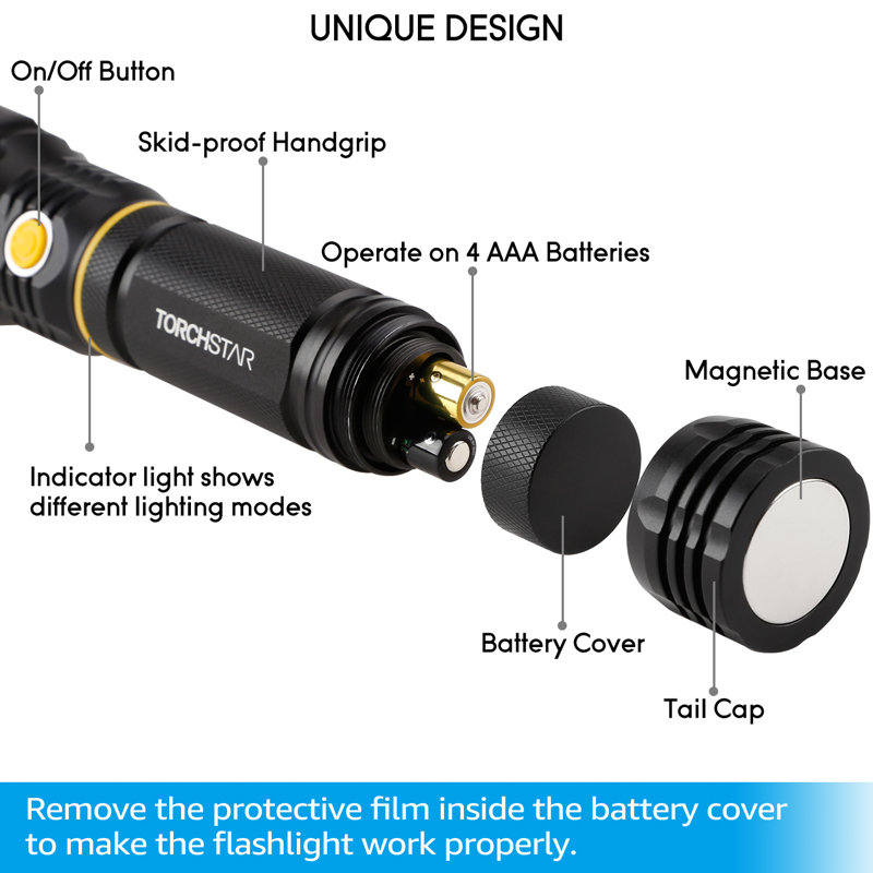 TORCHSTAR LED Flashlight & Work Light, Battery Operated, Magnetic Base, Water Resistant ...